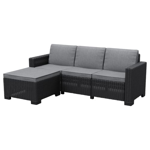 Keter California 3 Seater Outdoor Garden Furniture Chaise Longue Graphite with Grey Cushions