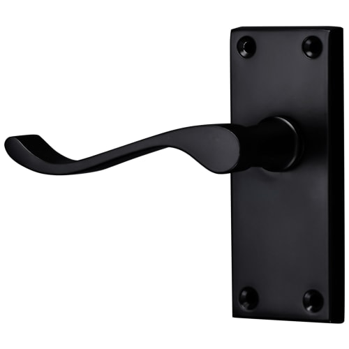 Victorian Matt Black Scroll Latch Door Handle 1 Pair