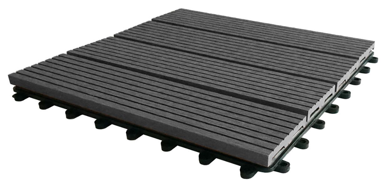 Eva-Tech Composite Grey Grooved Deck Tile 300 x 300mm Pk 4 | Wickes.co.uk