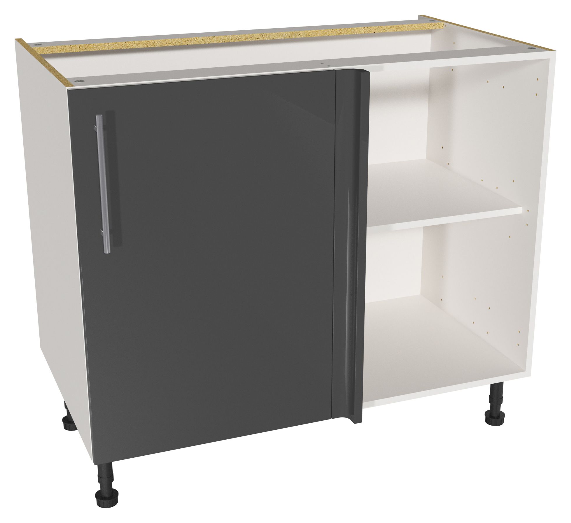 Orlando Dark Grey Gloss Slab Corner Base Unit - 1000mm