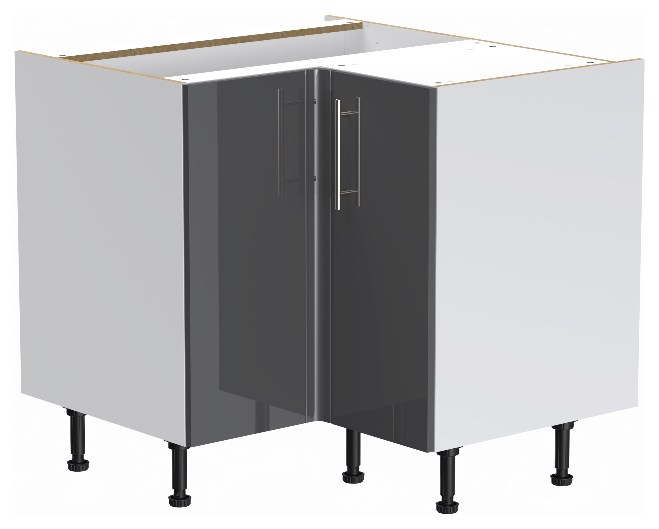 Orlando Dark Grey Gloss Slab Corner Base Unit - 925mm