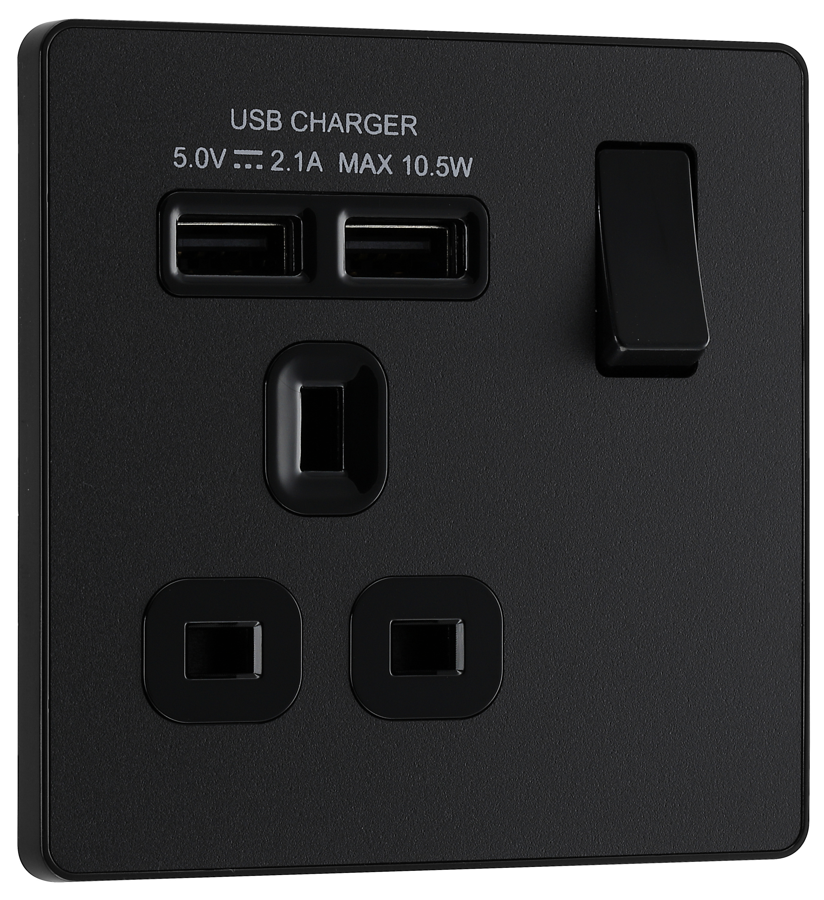 BG Evolve 13A Single Switched Power Socket 2 x USB 2.1A Matt Black Wickes