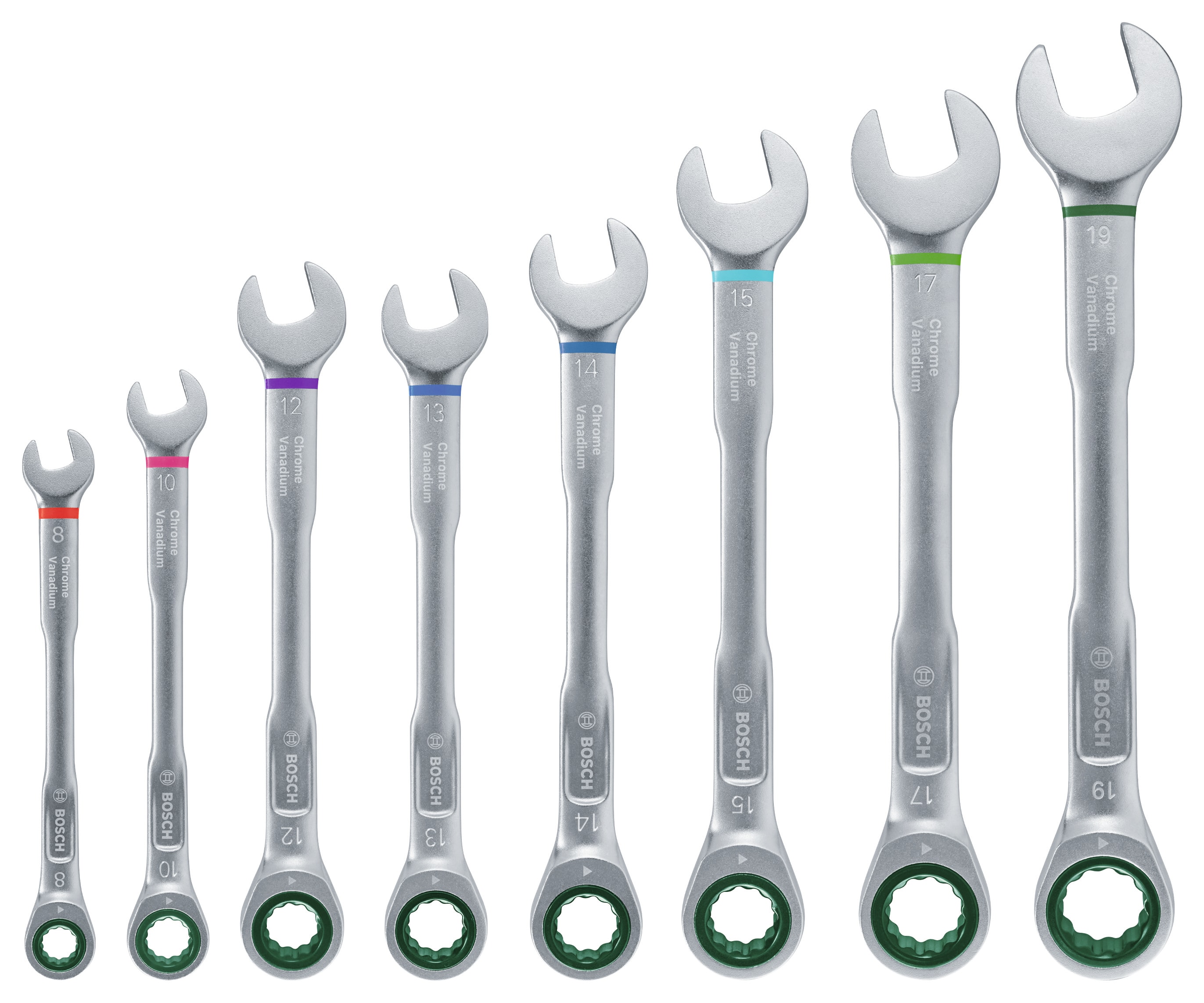 Bosch 1600A027PS 8 Piece Ratchet Combination Spanner Set Wickes