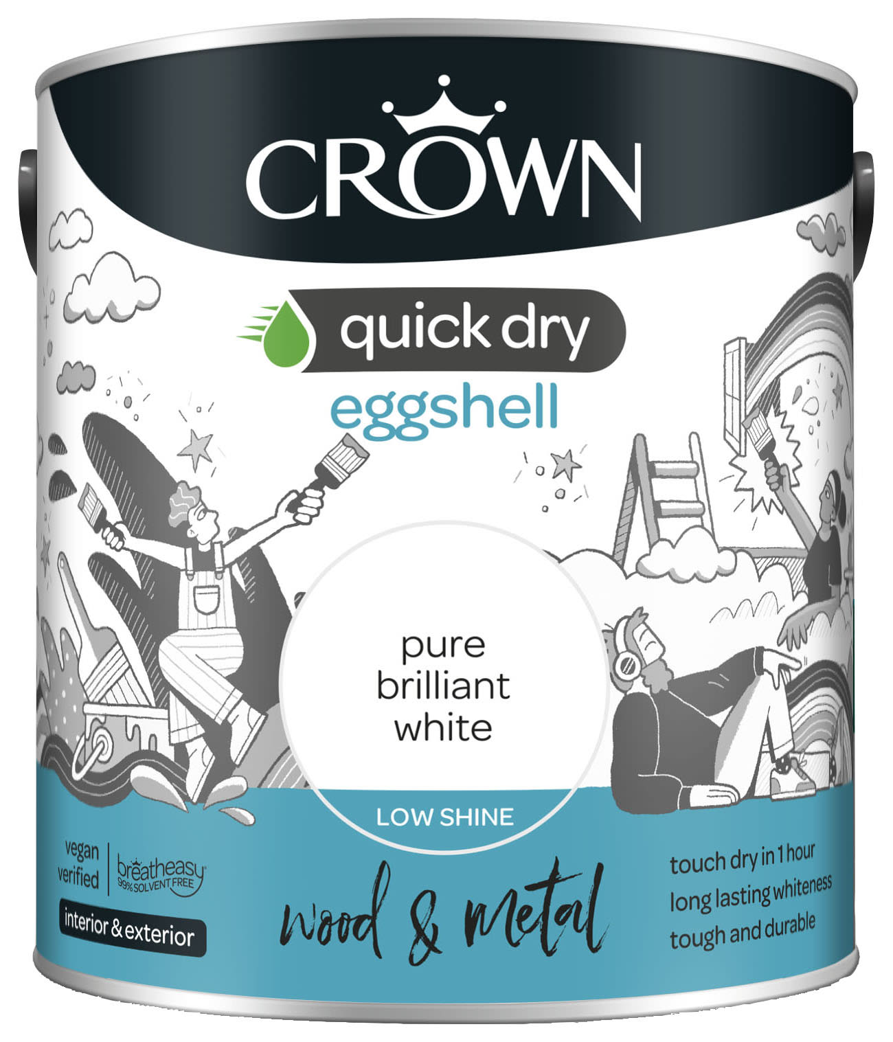 Crown Quick Dry Eggshell Paint - Pure Brilliant White - 2.5L | Wickes.co.uk