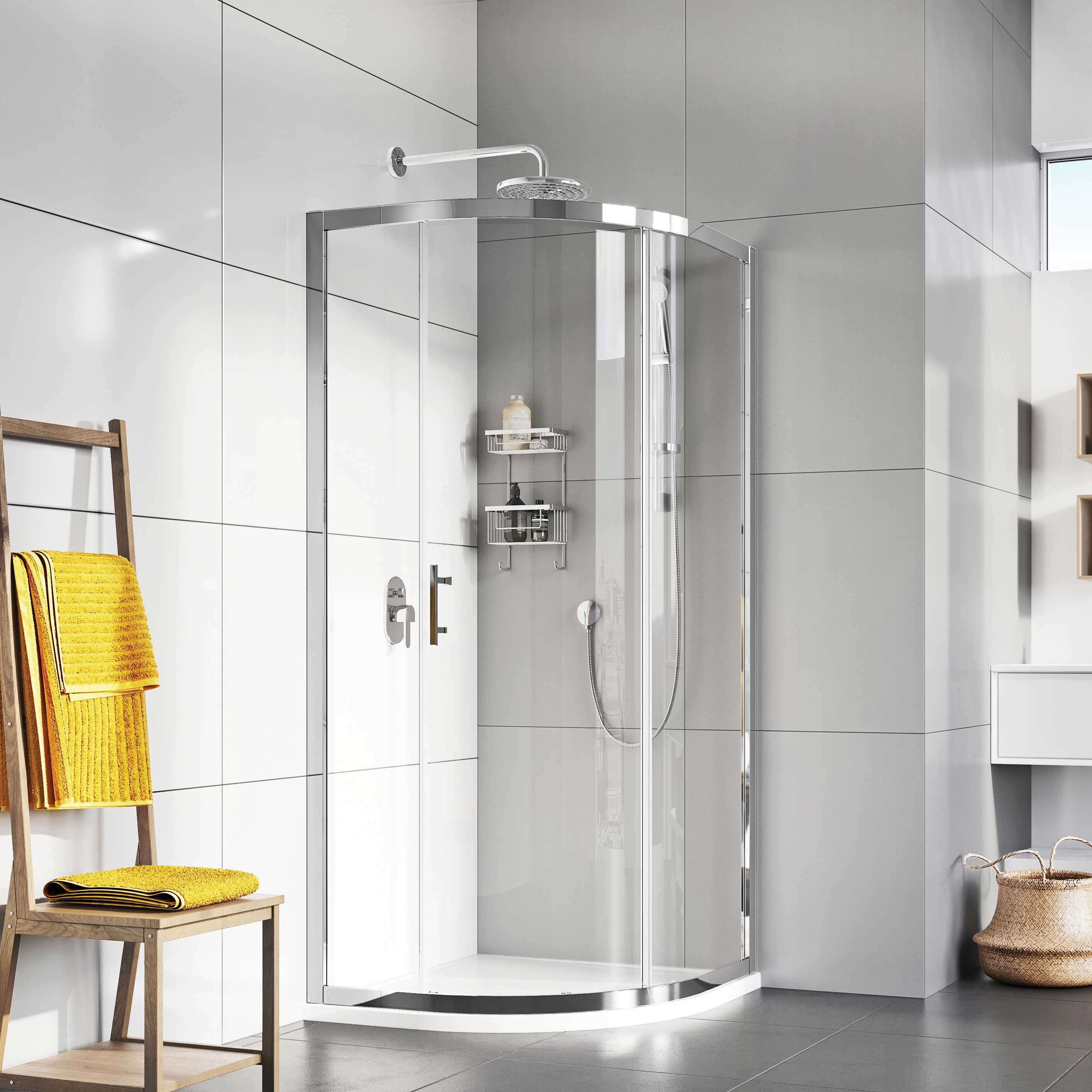 Roman Innov8 8mm Chrome Offset Quadrant Single Door Shower Enclosure - 900 x 800mm | Wickes.co.uk