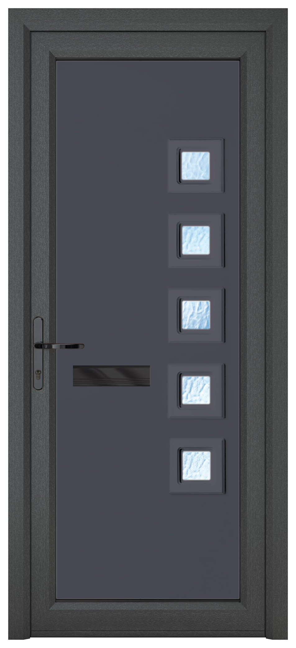 Crystal Malaga Right Hand Pre hung Grey uPVC Front Door with 5 Square Obscure Glazing 920 x 2090mm Wickes